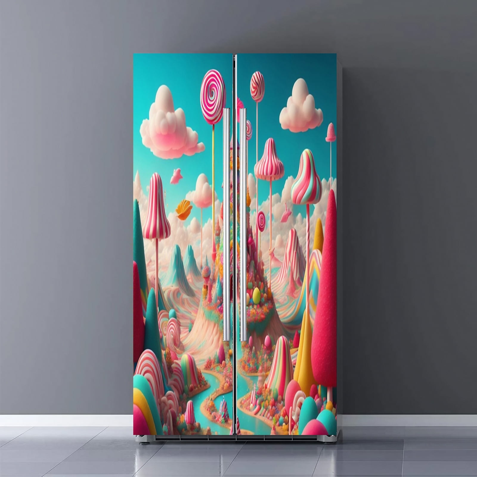 Fridge Door Wrap Vinyl Sticker Decor Front Refrigerator PVC Wallpaper ...
