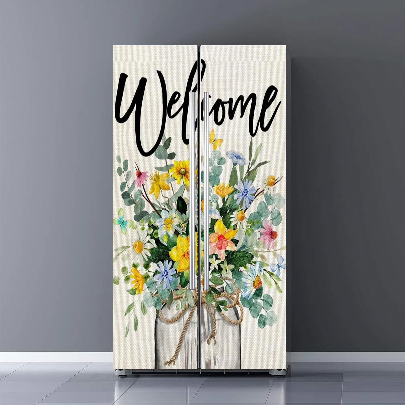 Fridge Door Wrap Vinyl Sticker Decor Front Refrigerator PVC Wallpaper ...