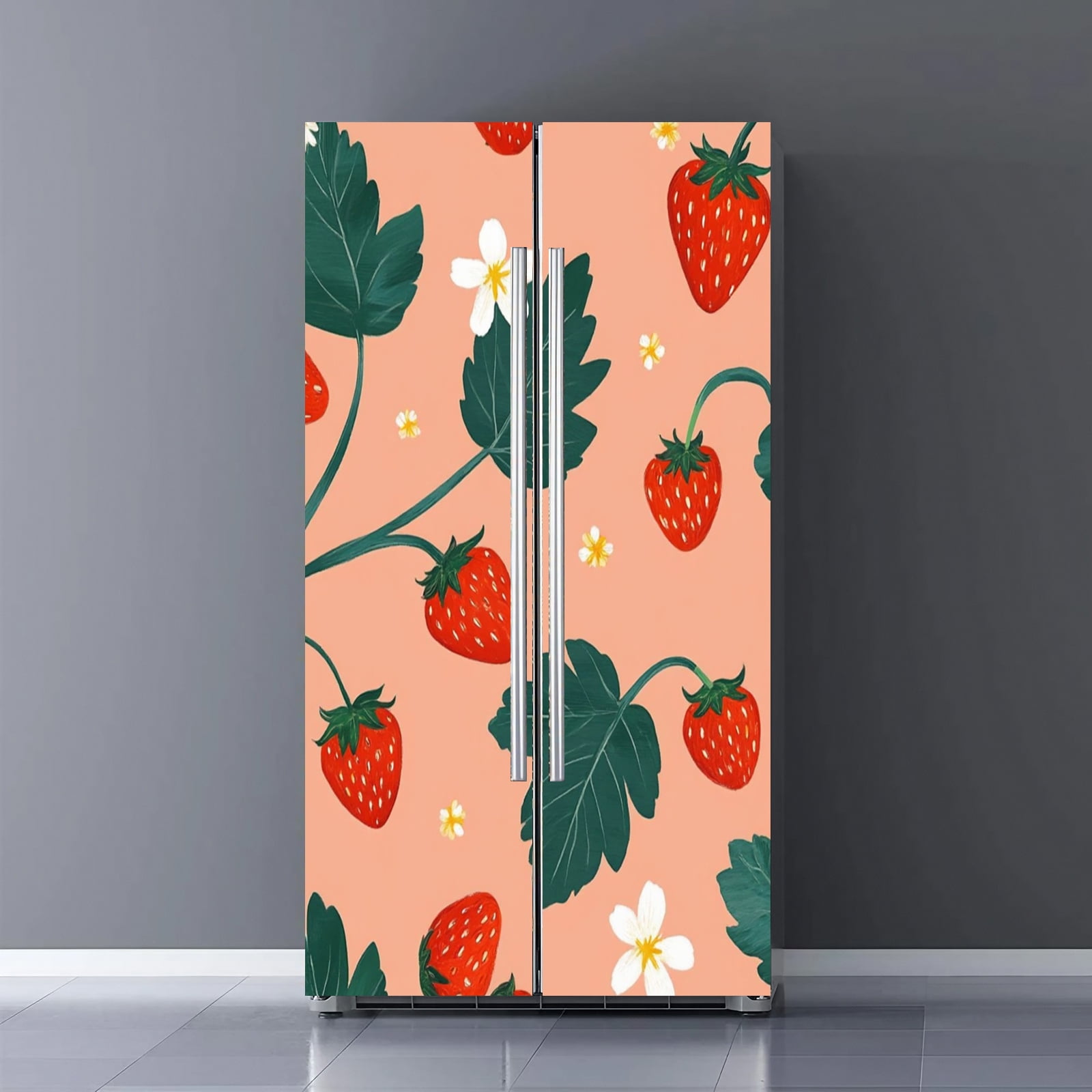 Fridge Door Wrap Vinyl Sticker Decor Front Refrigerator PVC Wallpaper Decal Sweet strawberry ...