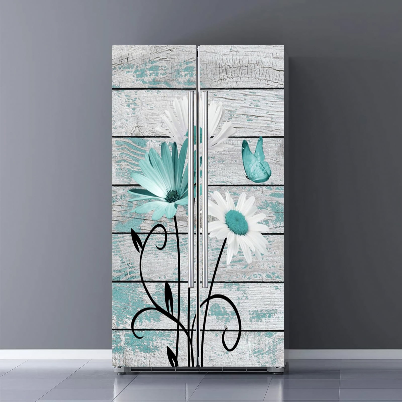 Fridge Door Wrap Vinyl Sticker Decor Front Refrigerator PVC Wallpaper ...