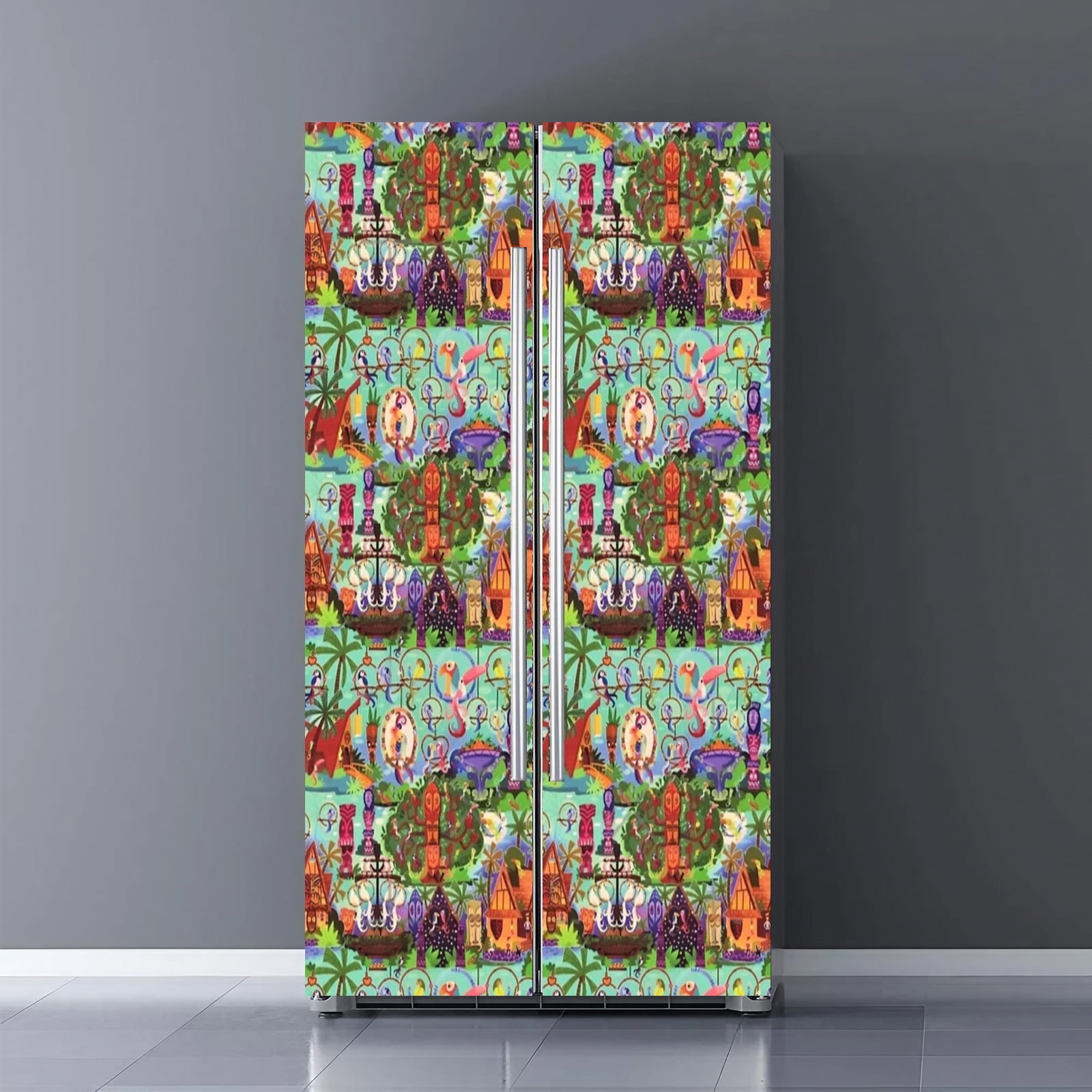 Fridge Door Wrap Vinyl Sticker Decor Front Refrigerator PVC Wallpaper ...