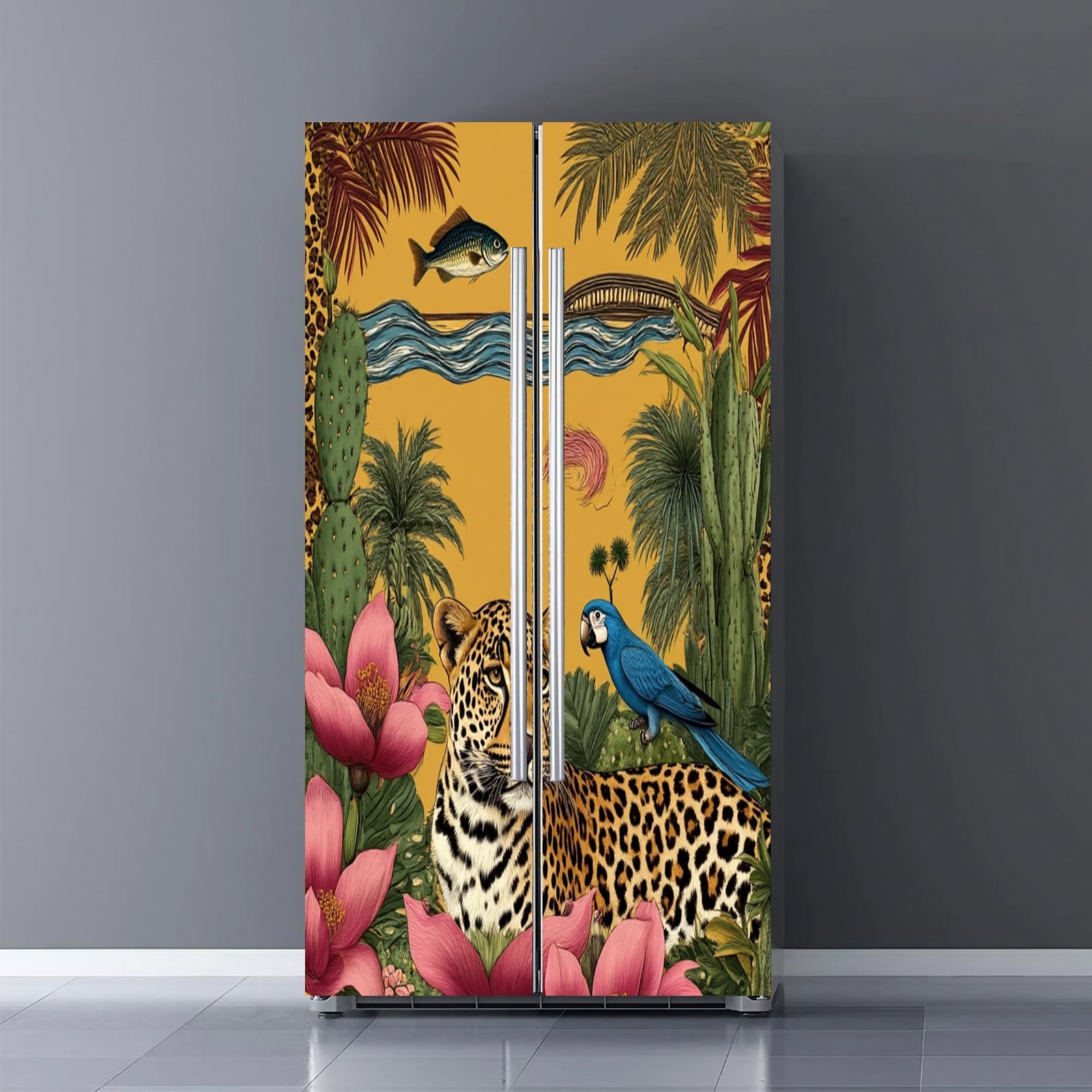 Fridge Door Wrap Vinyl Sticker Decor Front Refrigerator PVC Wallpaper ...