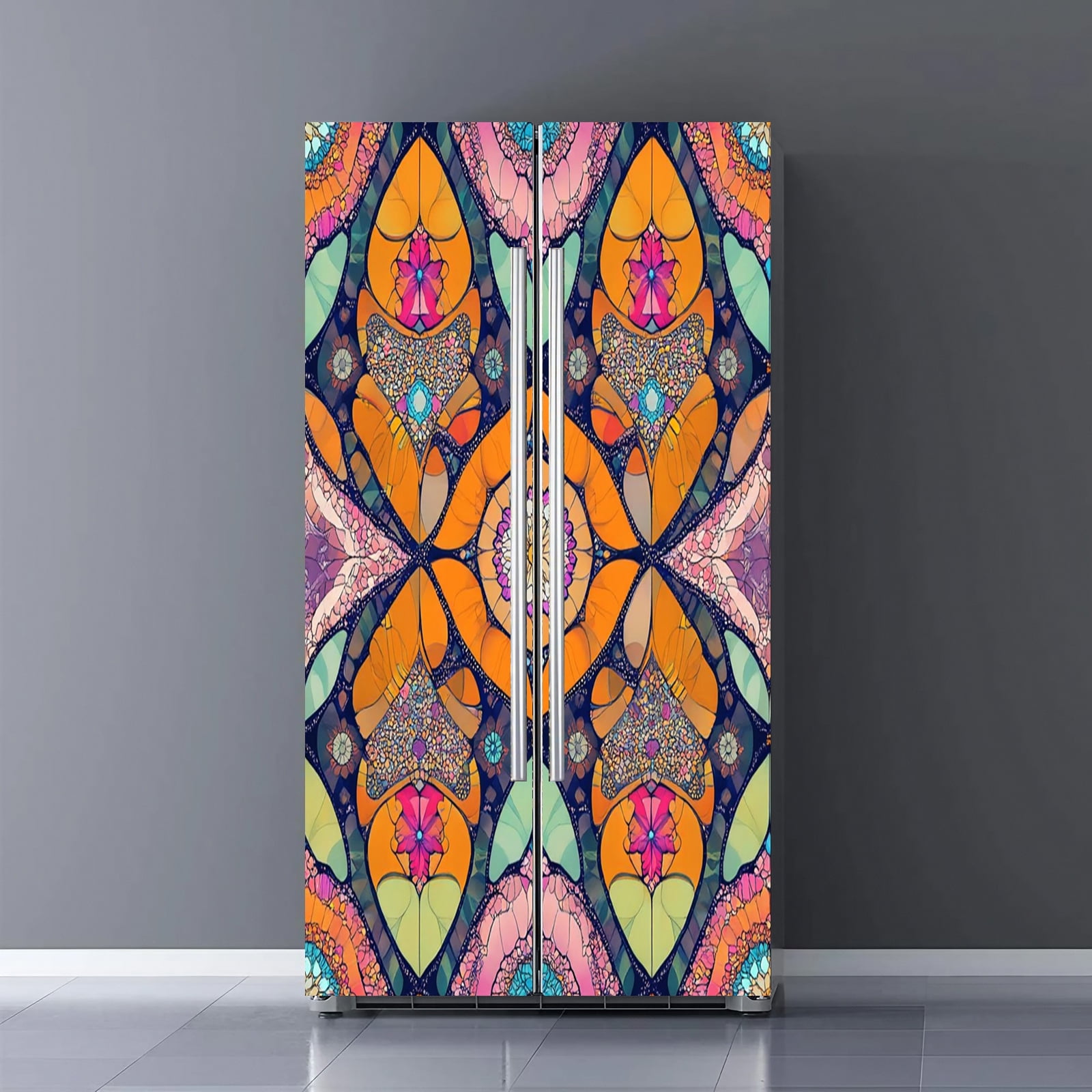 Fridge Door Wrap Vinyl Sticker Decor Front Refrigerator PVC Wallpaper ...