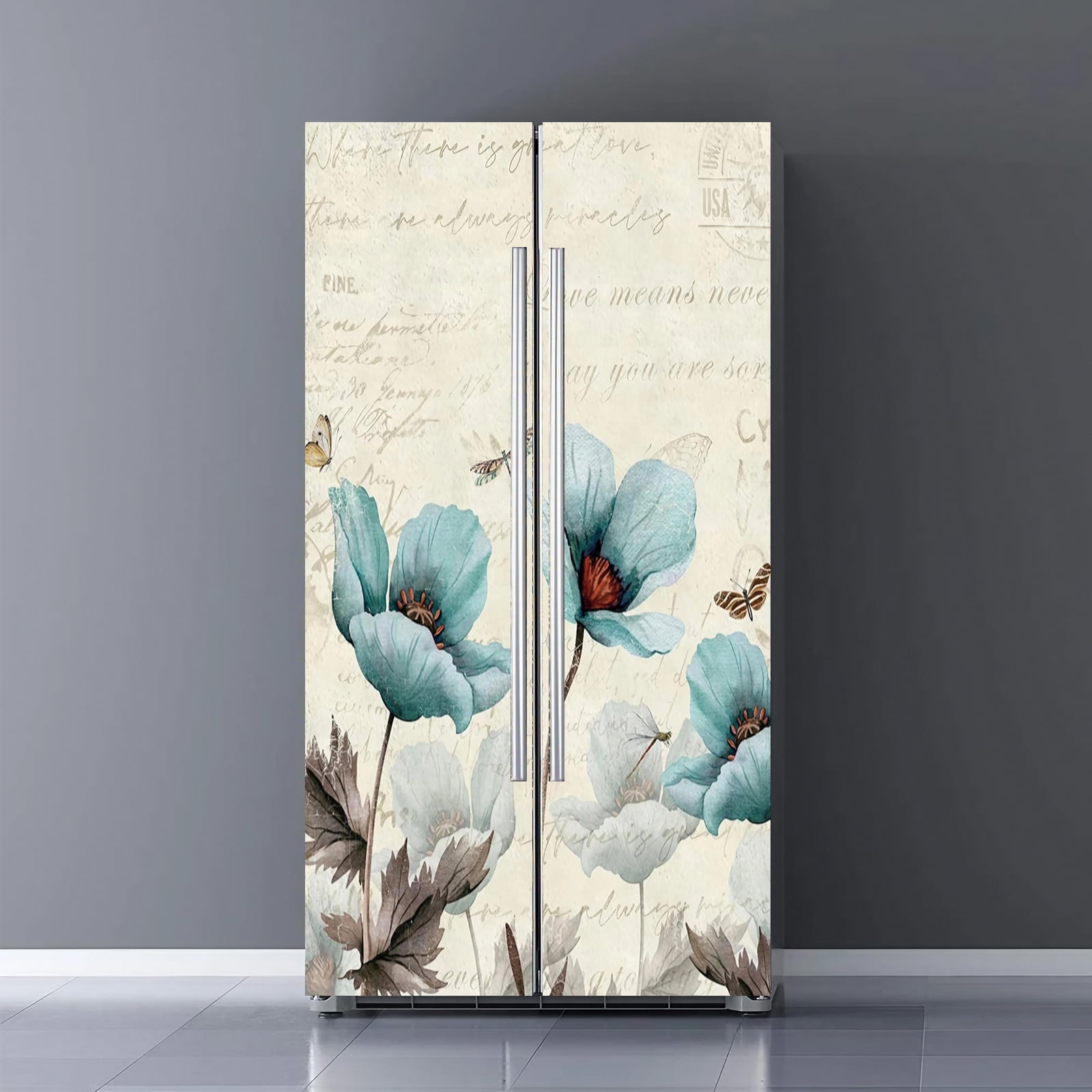 Fridge Door Wrap Vinyl Sticker Decor Front Refrigerator PVC Wallpaper ...