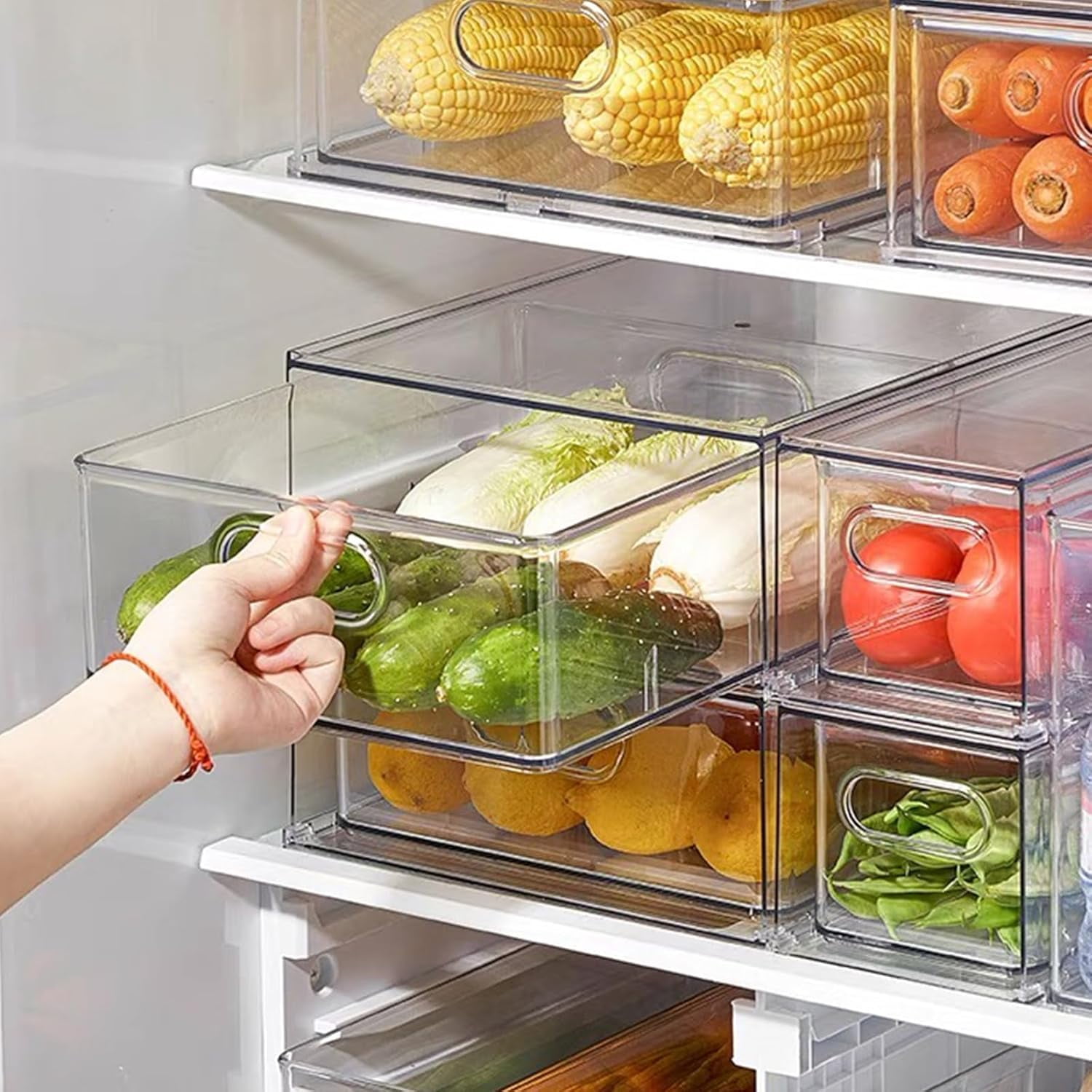 Fridge Drawers, 3-Pack Clear Stackable Pull Out Refrigerator Organizer ...