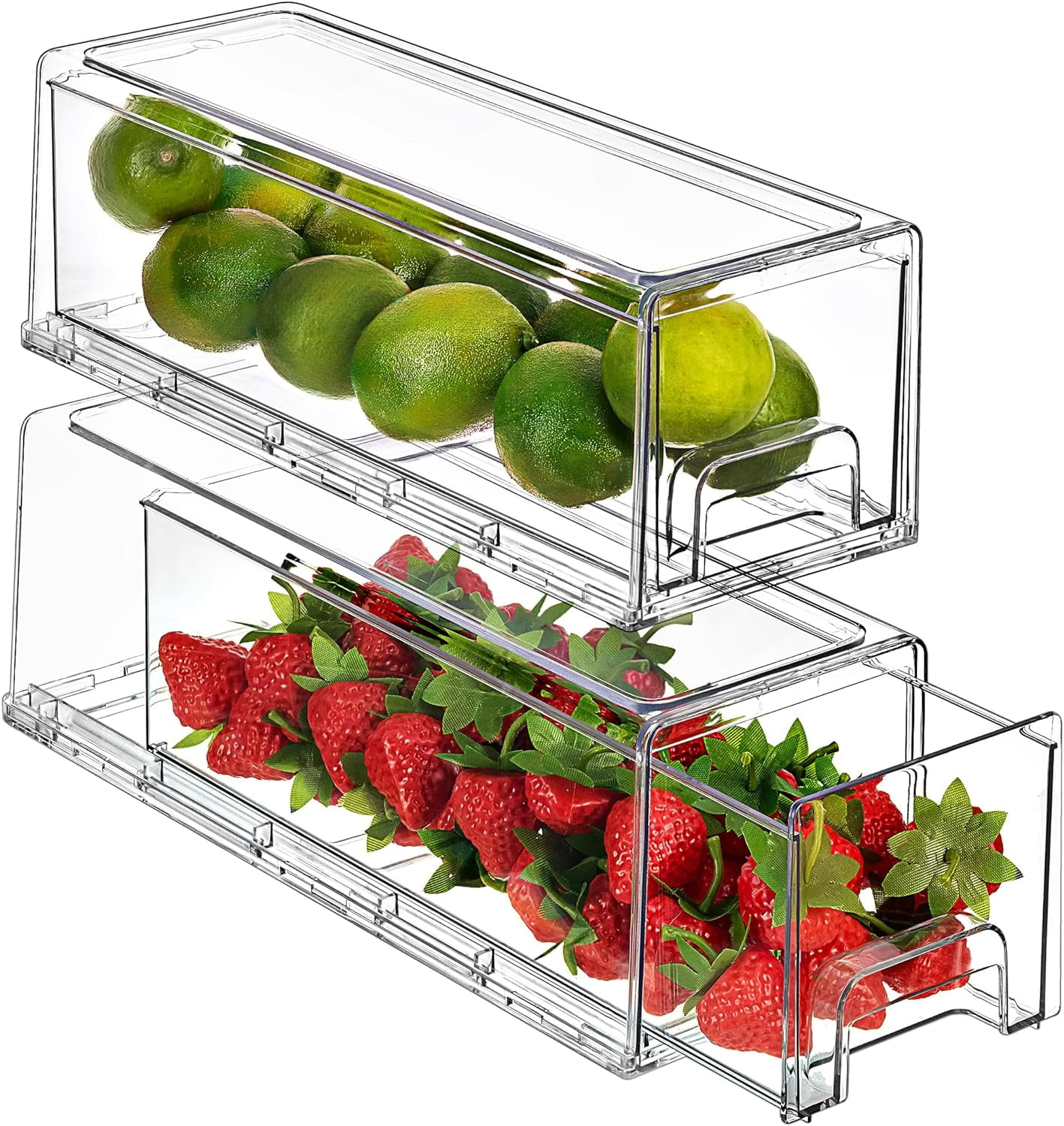 Fridge Drawers - Clear Stackable Pull Out Organizer Bins - Food Storage ...