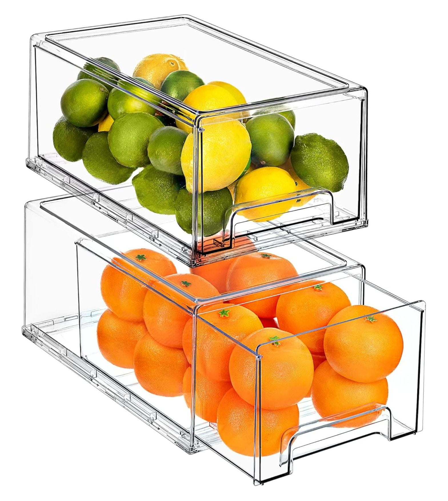 Fridge Drawers - Clear Stackable Pull Out Organizer Bins - Food Storage ...
