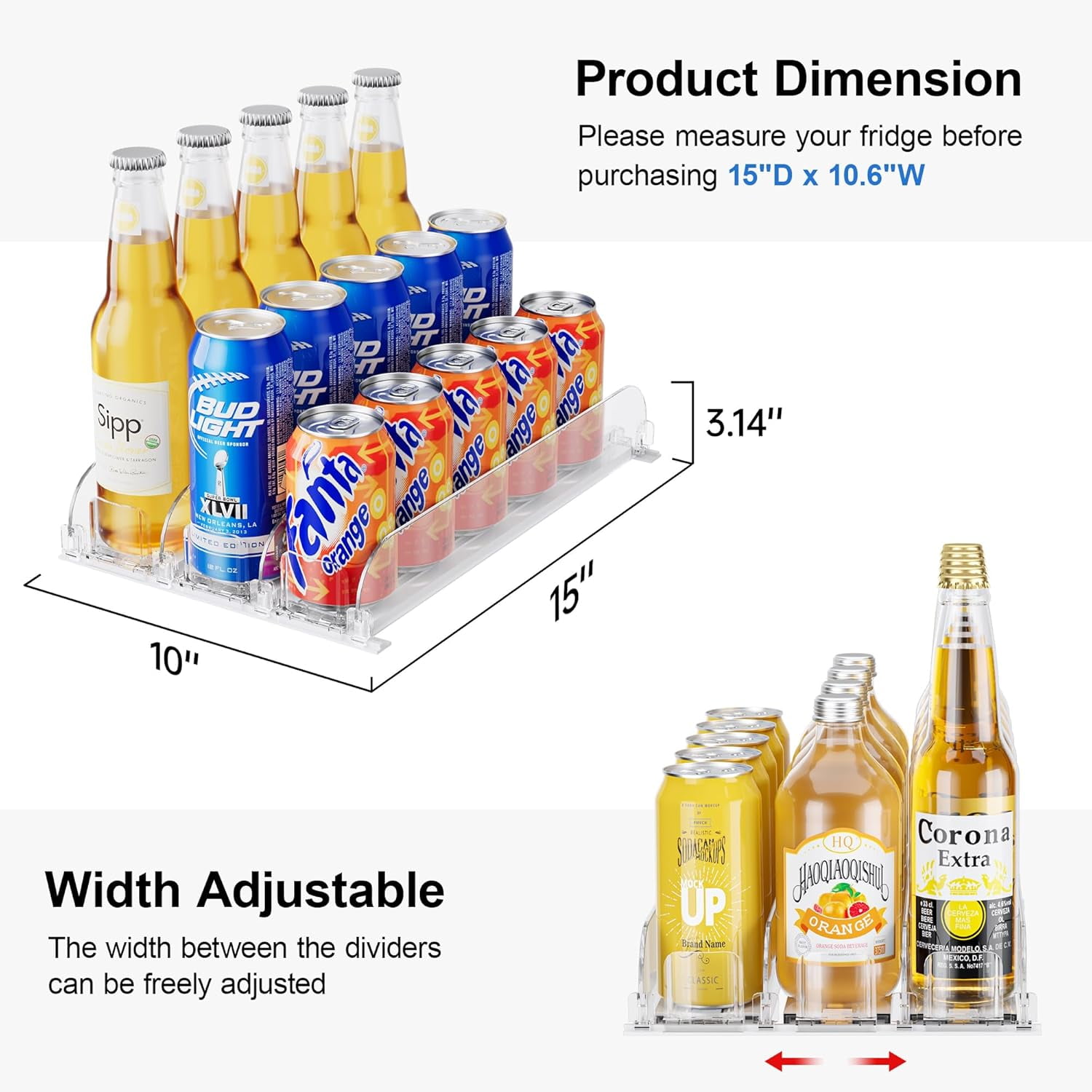 Fridge Drink Organizer with Automatic Pusher, 3 Row Can Holder for 6 ...