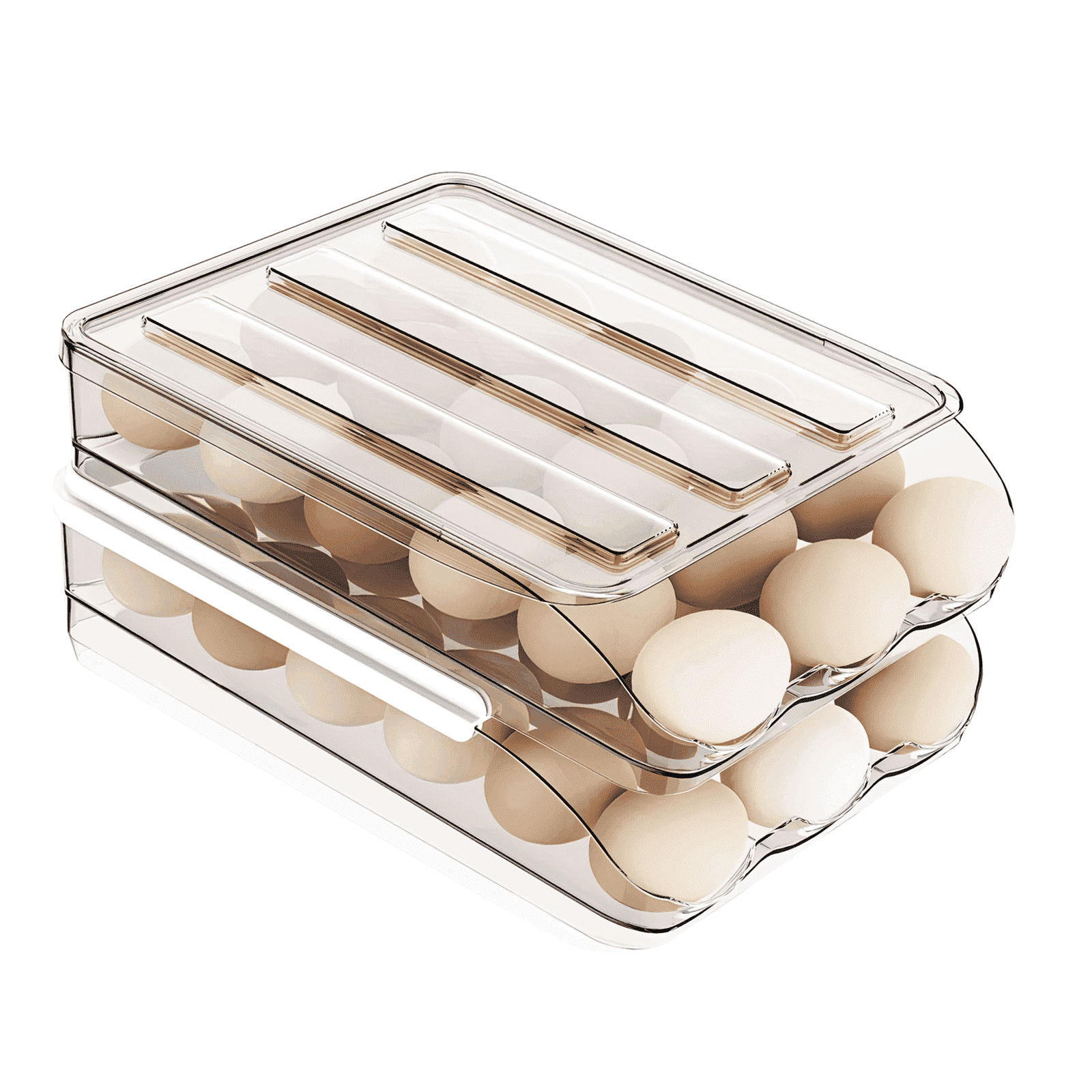 2 Layer Stackable Fridge Egg Holder with Lid, Clear Rolling Egg Tray ...