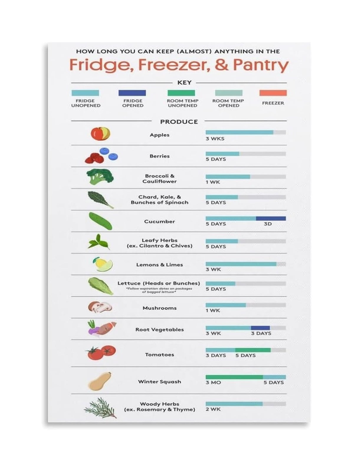 Fridge Freezer Pantry Storage Temp Chart Poster Canvas Painting Food ...