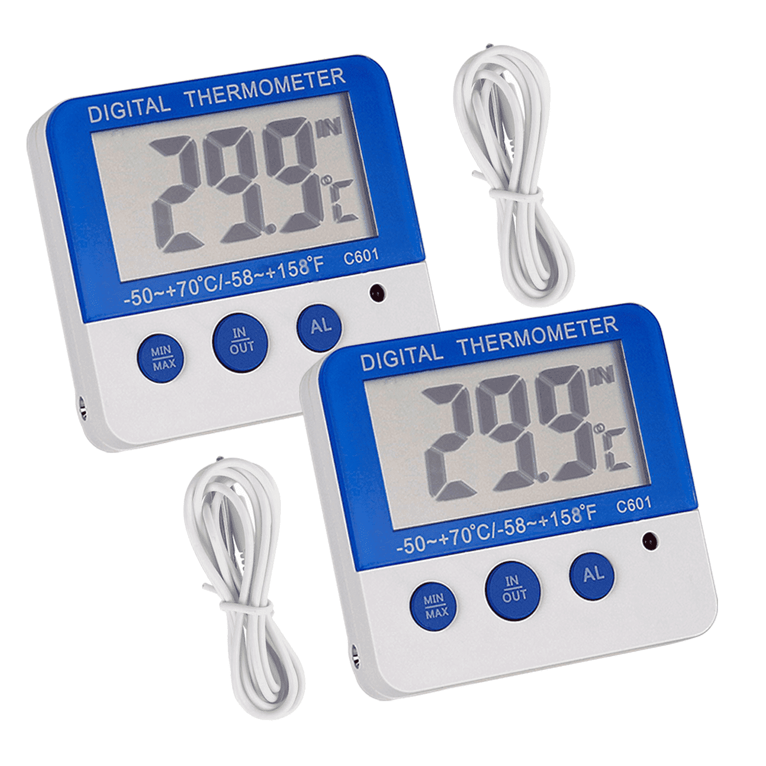 2 Pack Digital Fridge Thermometer with Alarm and Max Min Temperature Easy to Read LCD Display ...