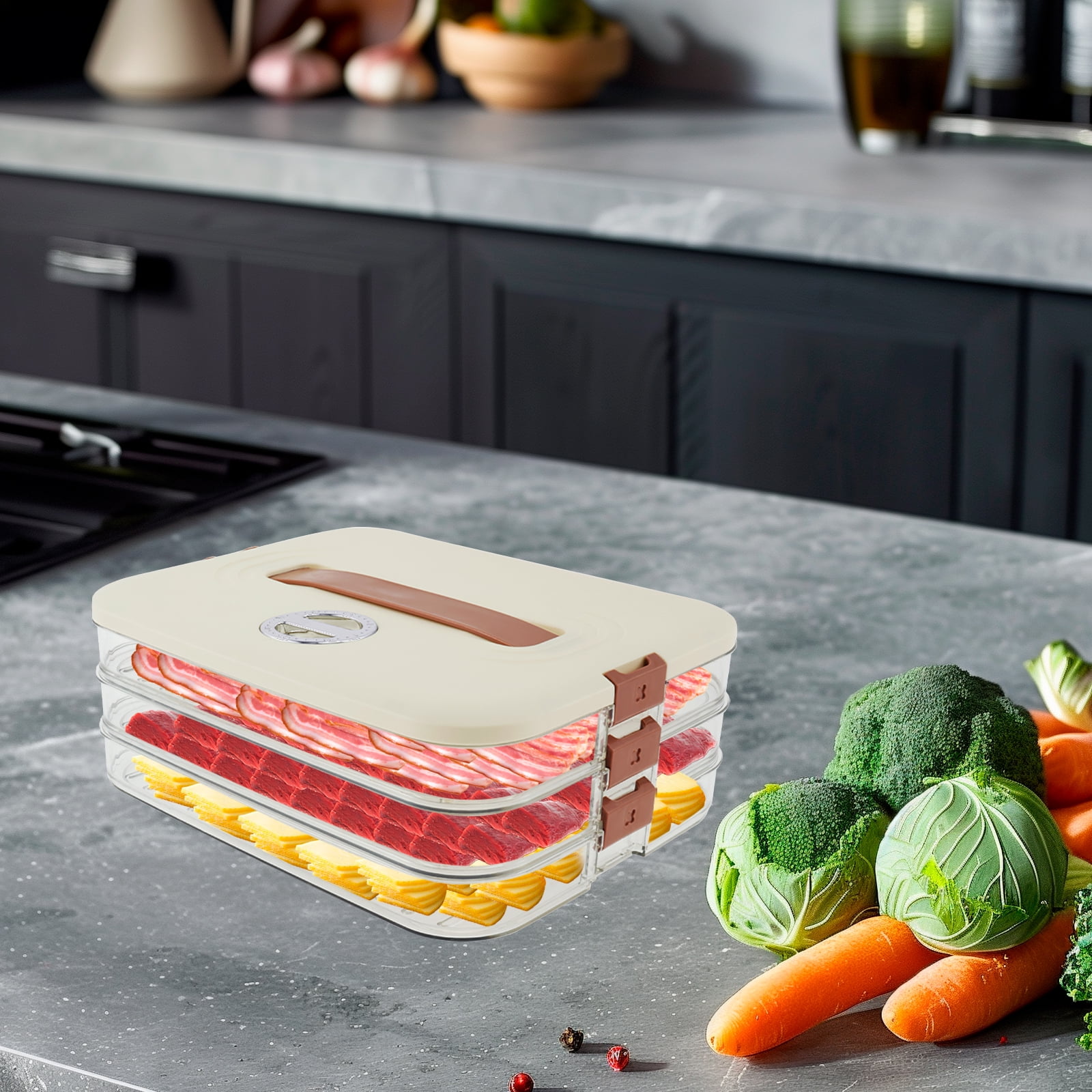 Fridge Meat Box with Timer Plastic Visible Food Storage Containers 3 ...