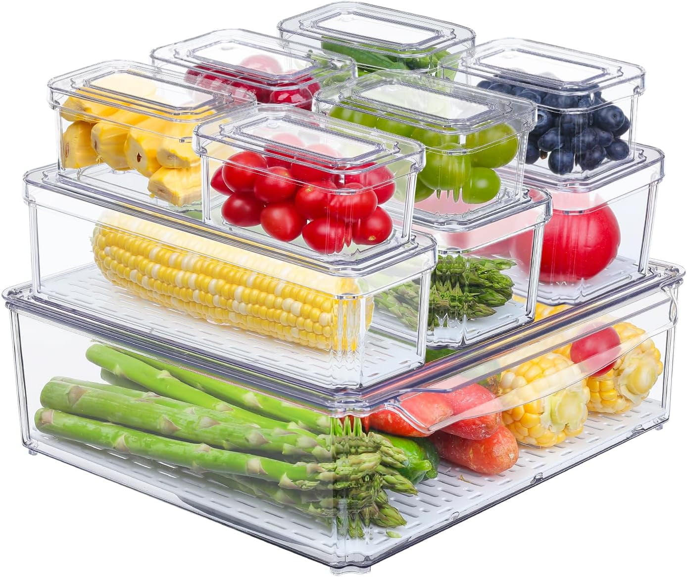 Fridge Organizer Bins with Lids - Stackable, Clear Refrigerator Storage ...