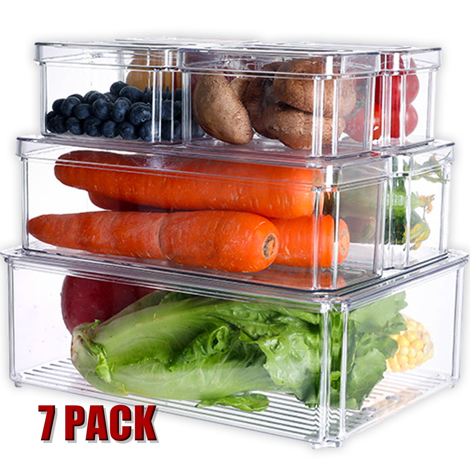 7 Pcs Fridge Organizers and Storage Set with Clear Plastic Containers ...