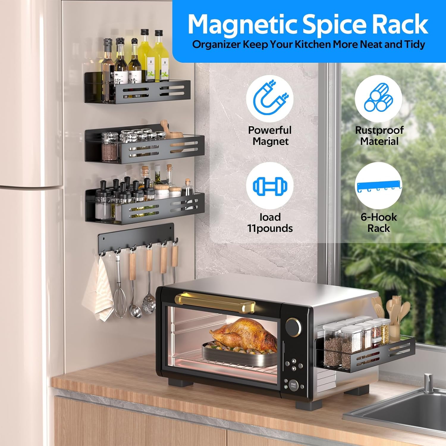 Fridge Side Organizers Magnetic Spice Racks For Refrigerator With 6 ...