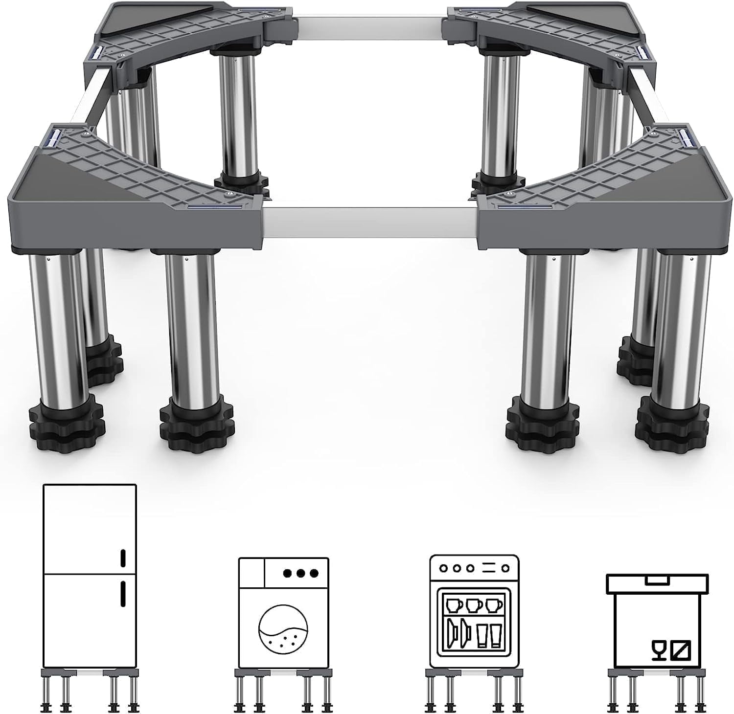 SEISSO Heavy Duty Fridge Stand, Adjustable Washer Pedestal, 12 Feet Base, Max Load 1102.3 Lb ...