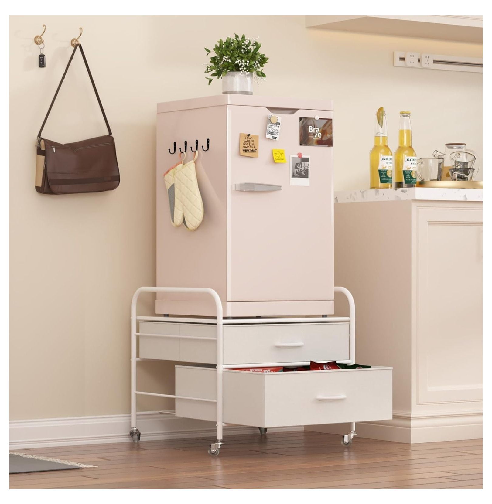 Fridge Stand with Storage - 2 Drawer Mini Fridge Cart, Organizer Unit ...