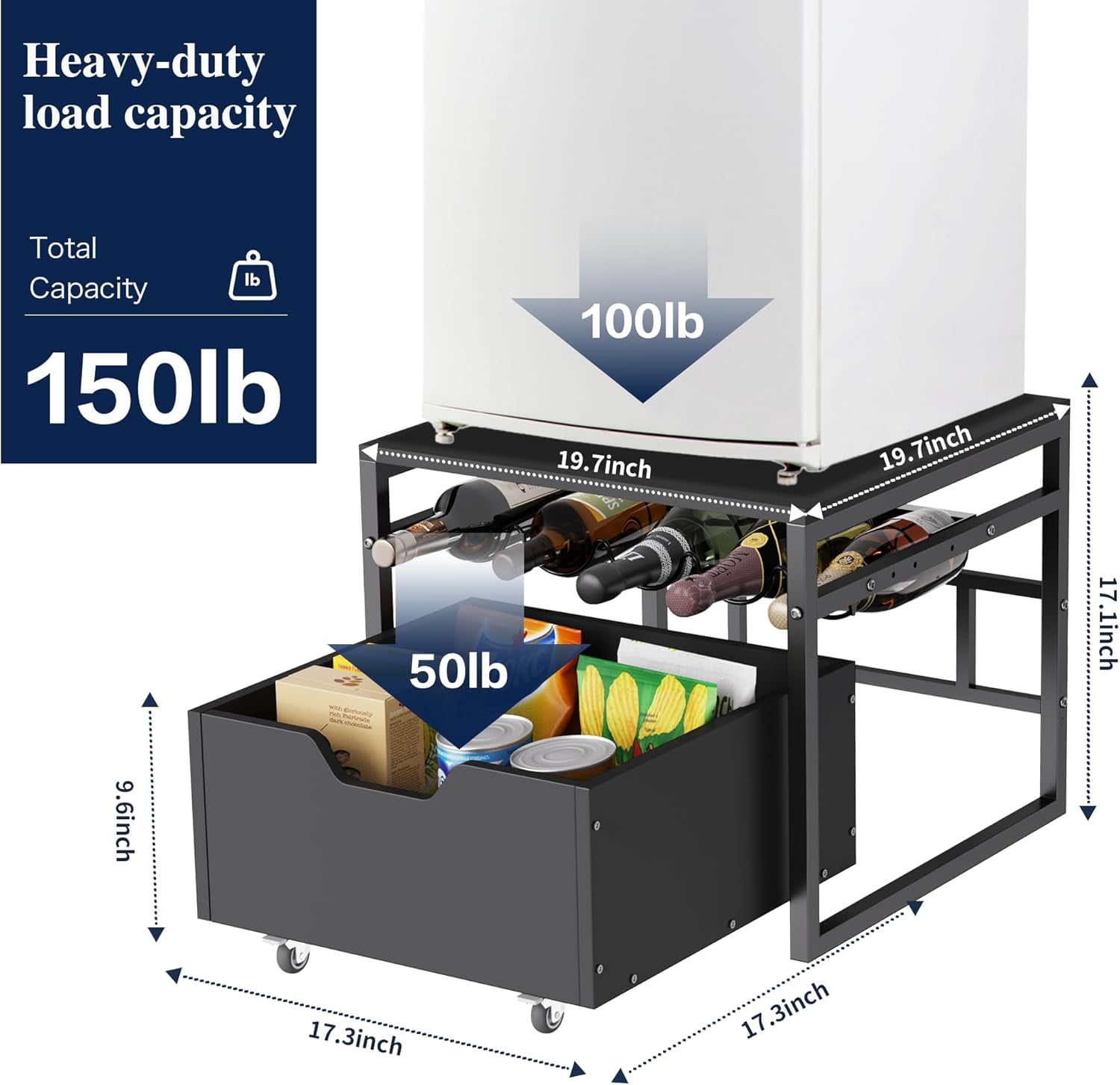 Fridge Stand with Storage, Rolling Fridge Cart for Bedroom, Office ...