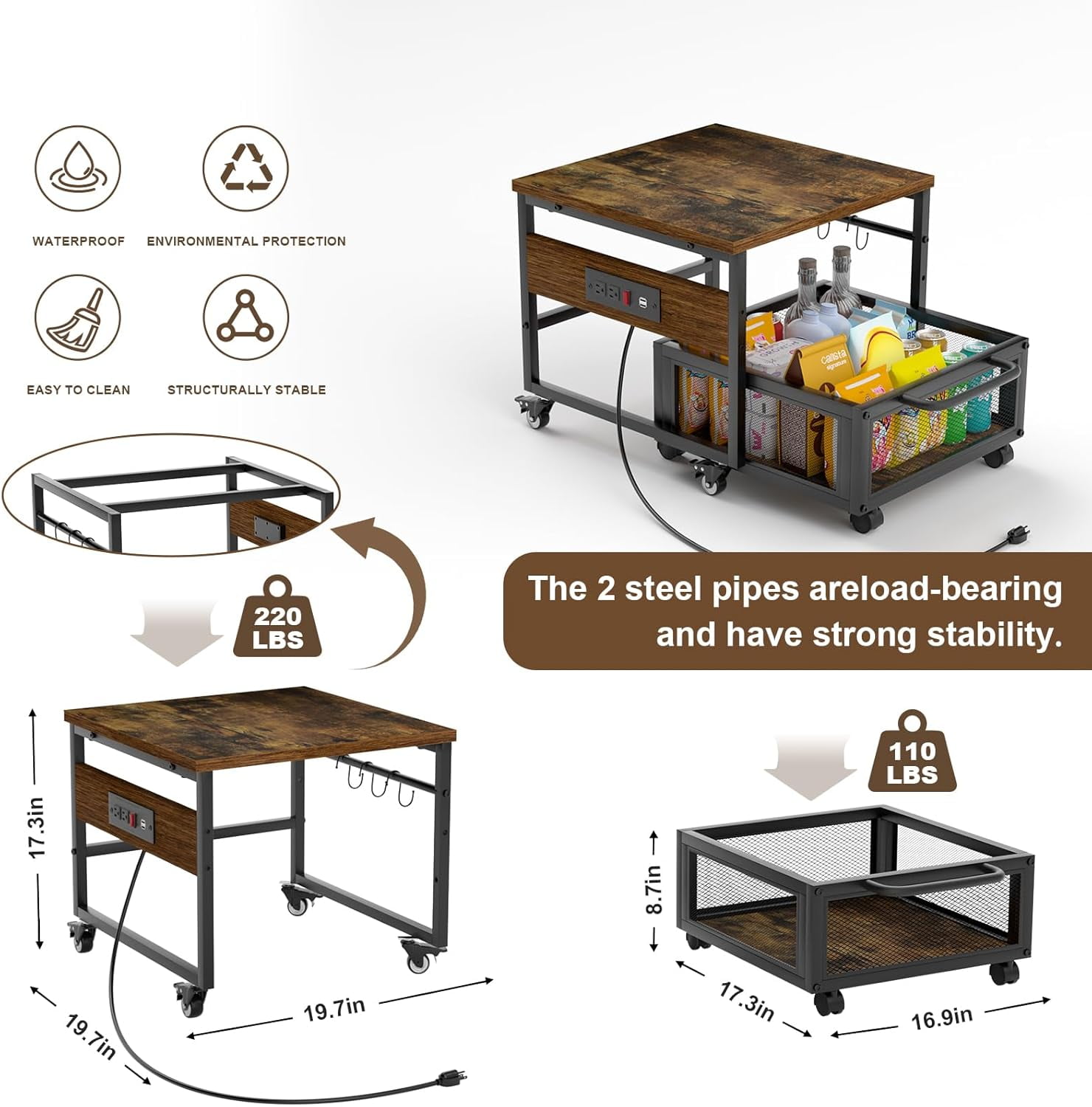 Fridge Stand with Storage and Wheels, Heavy Duty Rolling Fridge Cart ...