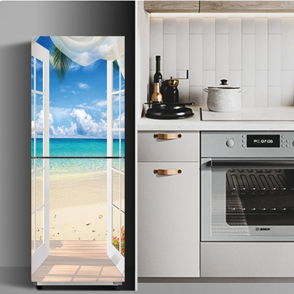 Fridge Stickers Refrigerator Cover Door Landscape Plant Sea Vinyl Self ...
