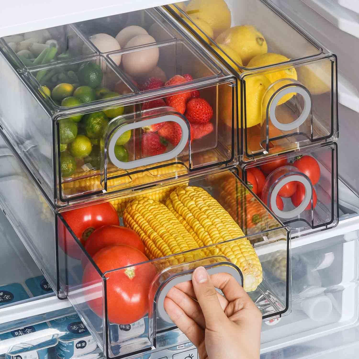 Fridge Storage Drawers, 6 PCS Large Heavy Duty Refrigerator Organizers ...