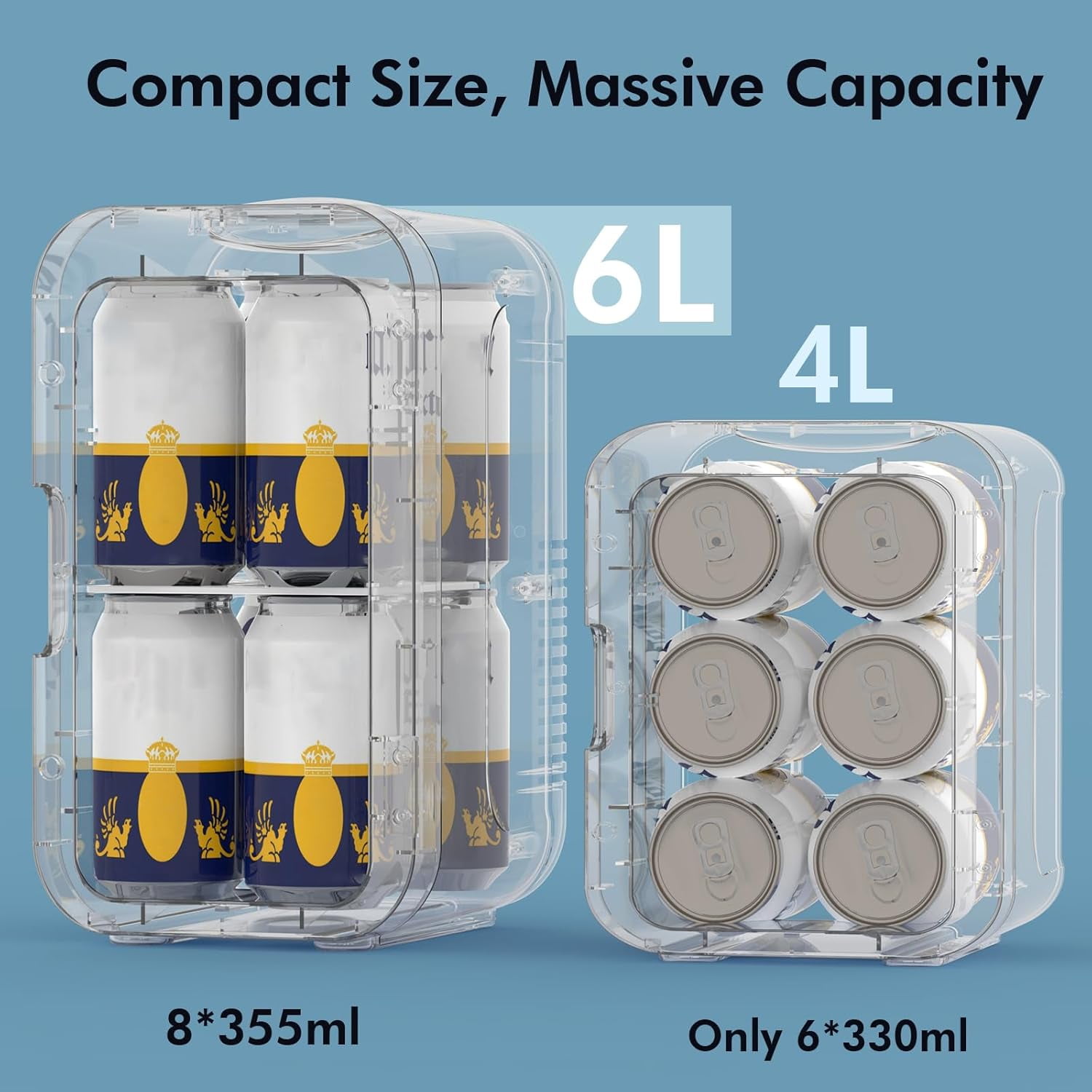 Fridge with 2 Bottles, 6L/8 Cans, 110V AC/12V Portable Refrigerator for ...