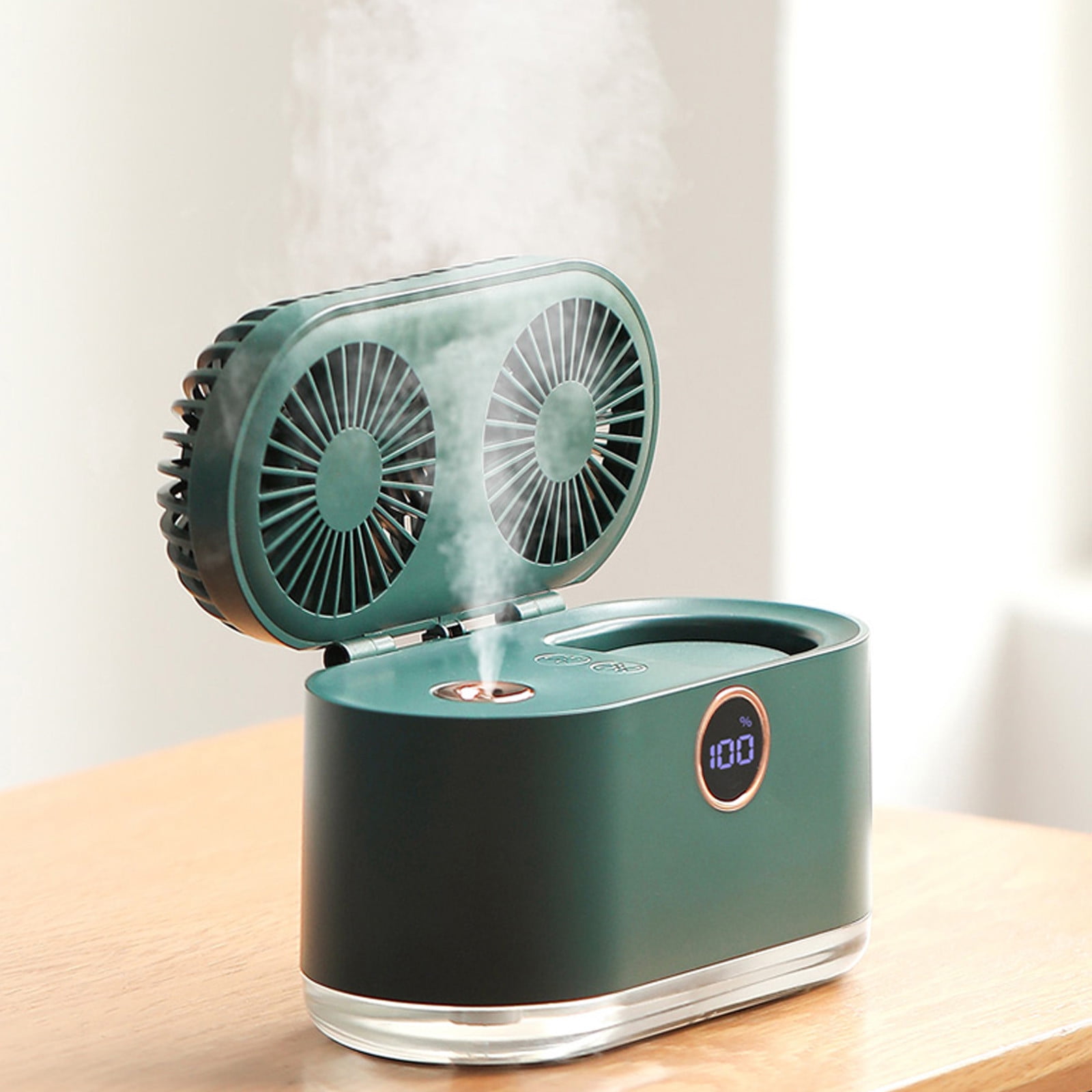 Fridja 2-in-1 Small Humidifier with Dual Fan, 2000mAh Desktop ...