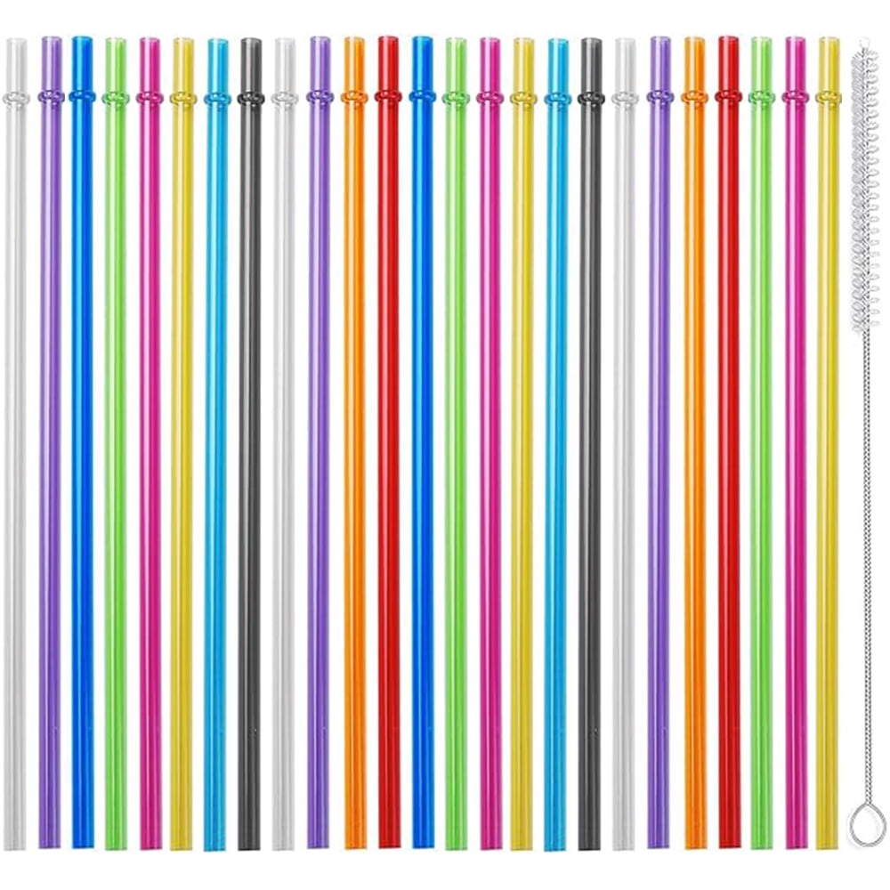 Fridja 25 Pieces Reusable Clear Plastic Straws with Cleaning Brush, 9 ...