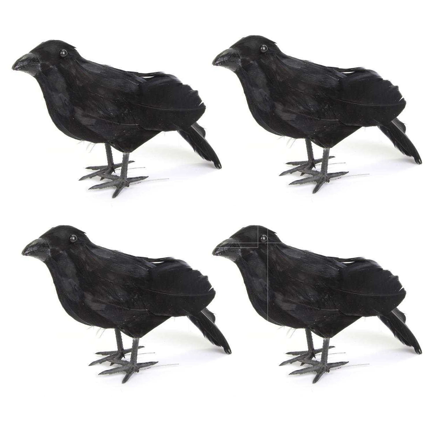 Fridja 4 Pieces 6.7 Inch Halloween Realistic Black Feathered Crow ...
