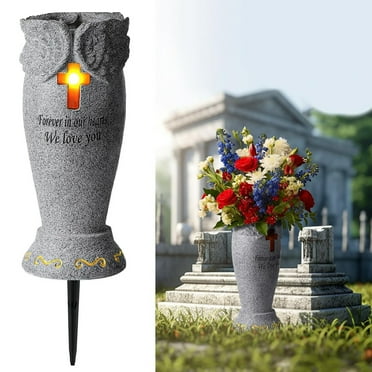 Solar Cemetery Grave Vase with LED, for Fresh/Artificial Flowers ...