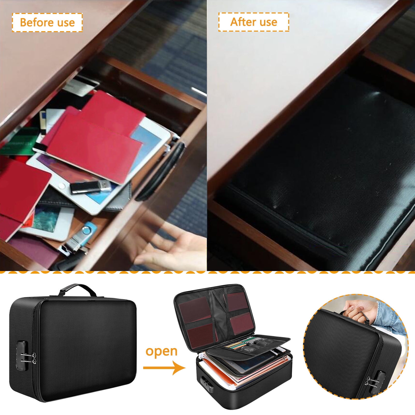 Fridja Document File Information Fireproof Storage Bag Travel Multi ...