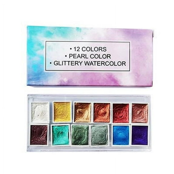 Fridja Glitter Metallic Watercolor Kit 12 Colors Iron Box Pearlescent ...