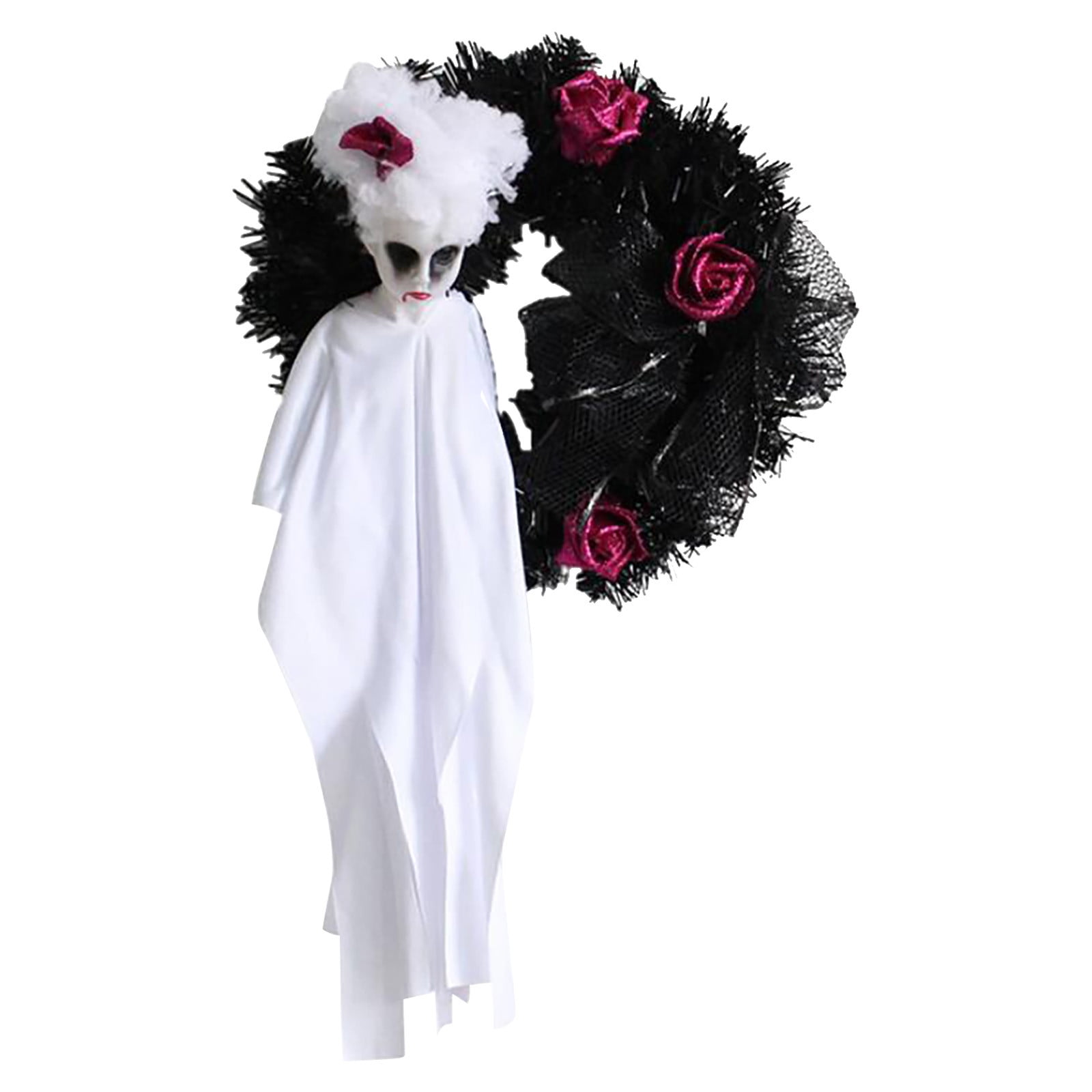 Fridja Halloween Door Wreath Of Horror Roses Hanging On The White Ghost ...
