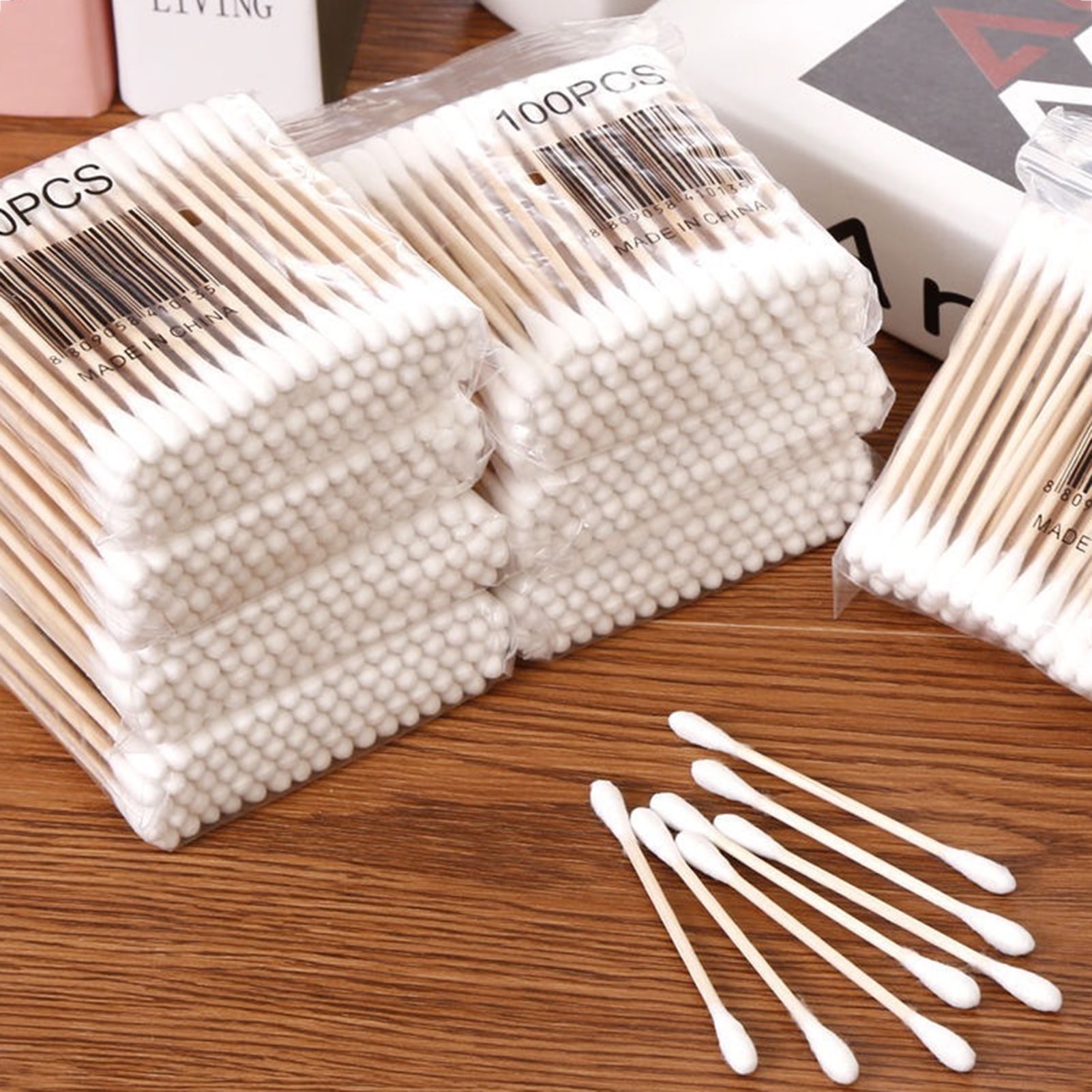 Fridja High Quality 800pcs Soft Bag Wood Stick Double Head Cotton Swab ...