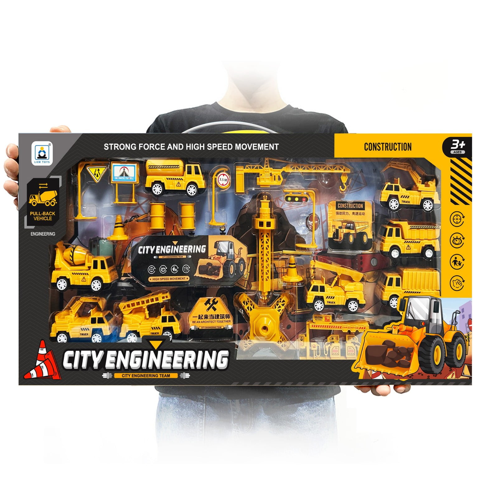 Fridja Kids Construction Vehicles Playset 19PCS, Excavator, Dump Truck ...