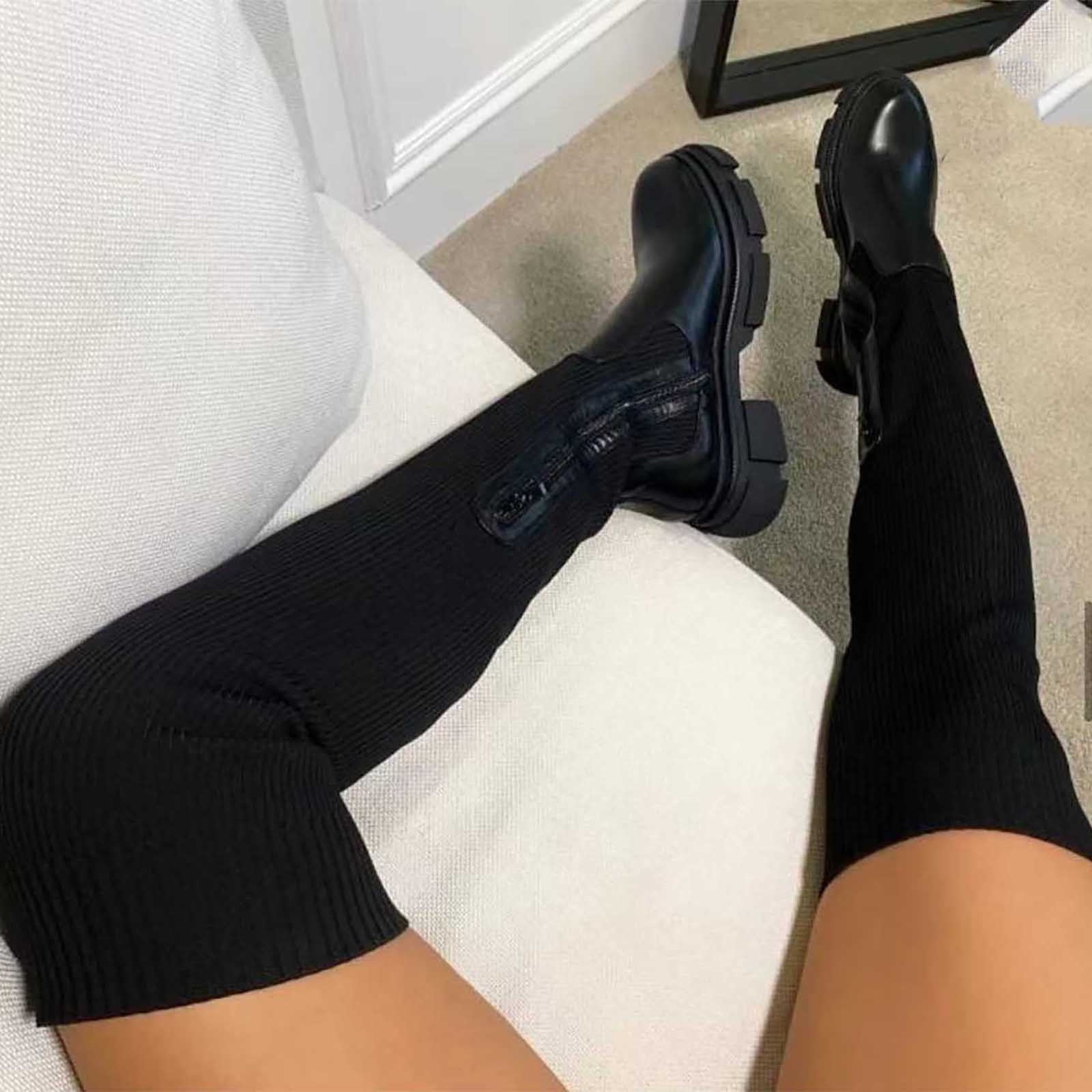 Fridja Large Size Boots Women Autumn Long Tube Low Heeled Platform ...
