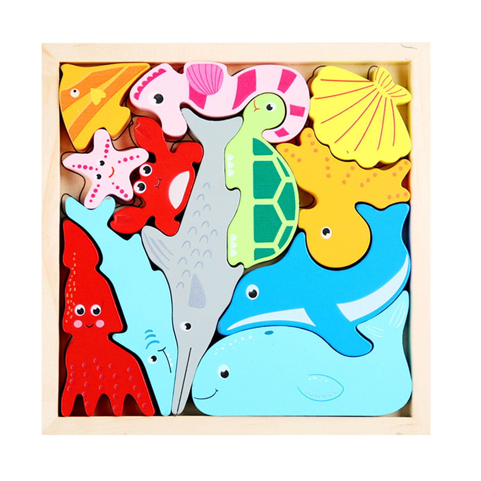 Fridja Marine Life Wooden Pegged Puzzles for Toddlers Age 2-4 Years Old ...