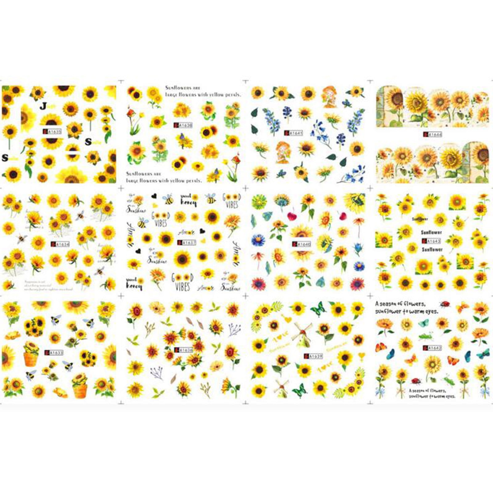 Fridja Nail Watermark Sticker Golden Sunflower Butterfly Color Nail ...