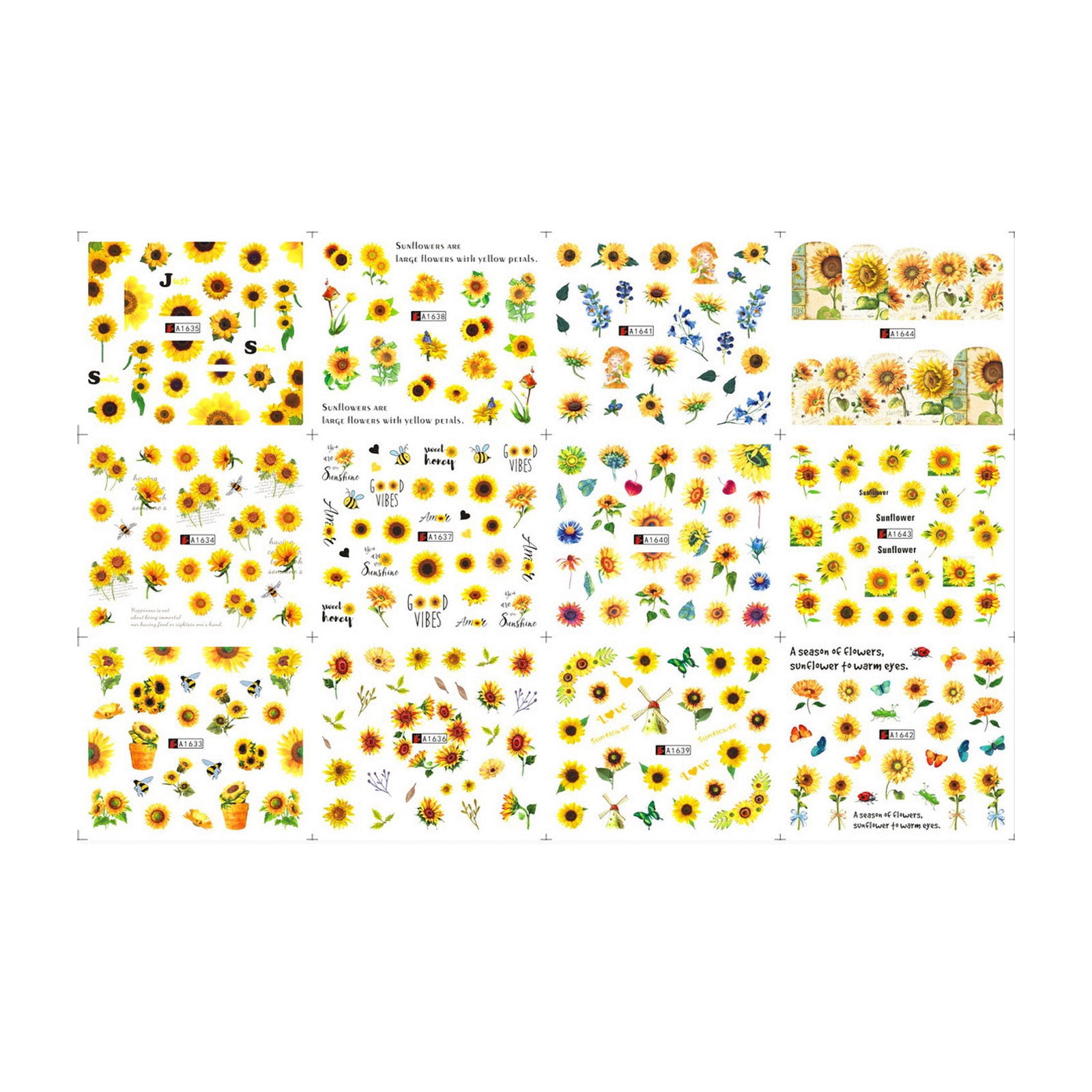 Fridja Nail Watermark Sticker Summer Golden Sunflower Butterfly Color ...