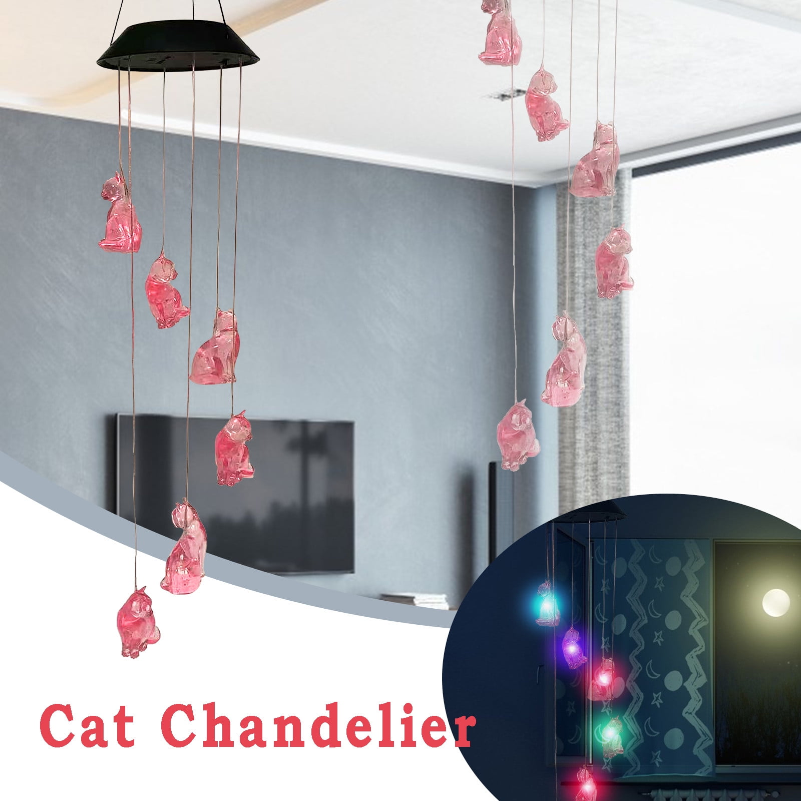 Fridja Solar Cat Wind Chimes Color Changing LED Home Garden Yard Decor ...