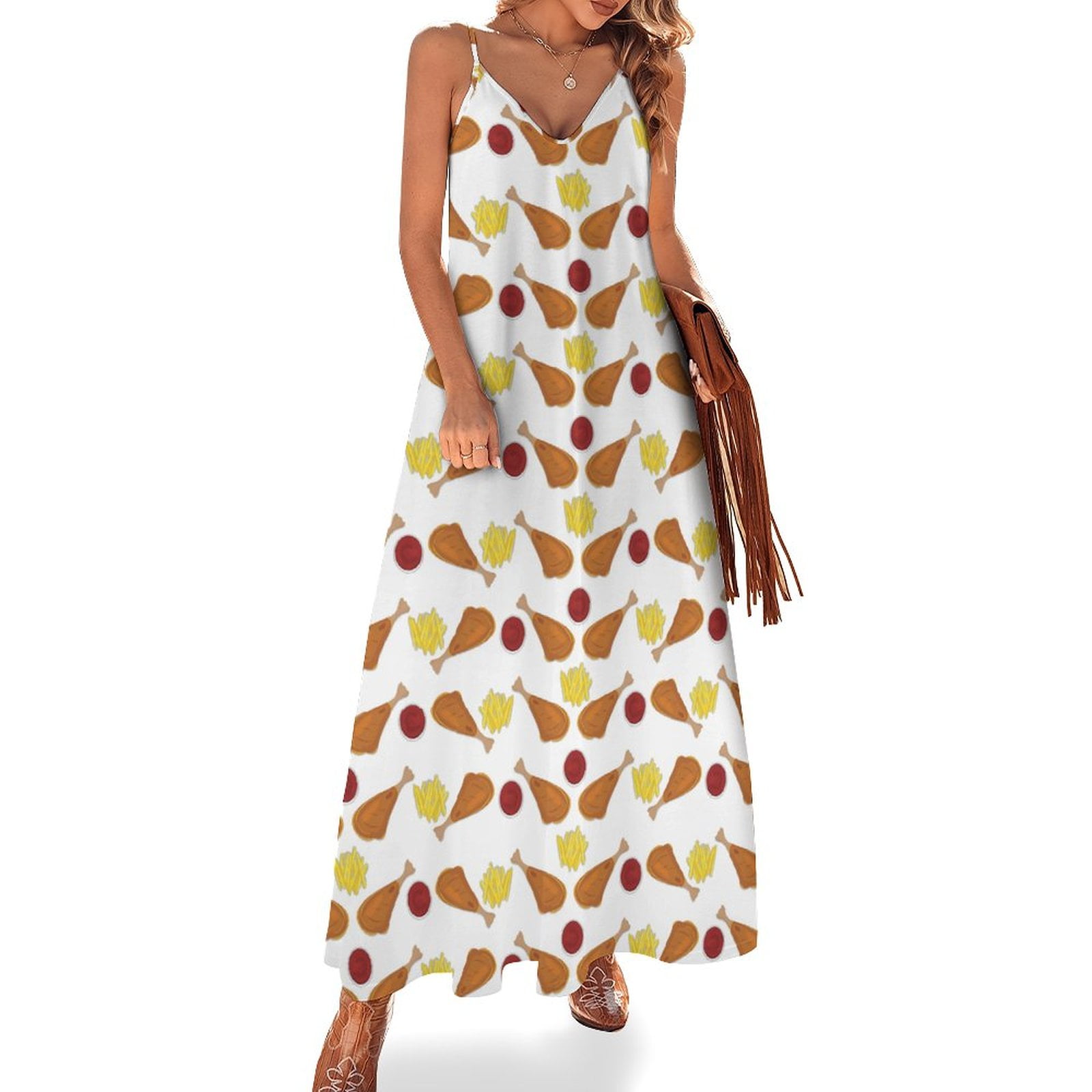 Fried Chicken Legs Pattern Dresses for Women V Neck Sleeveless Sundress ...
