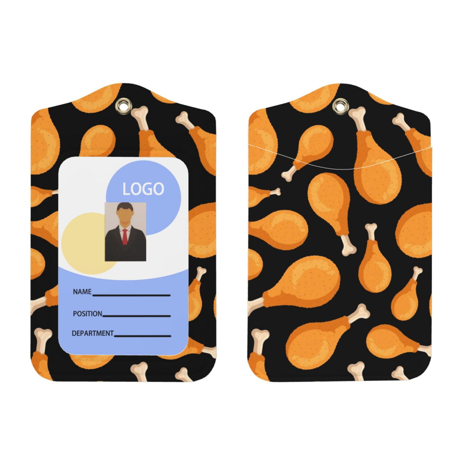 Fried Chicken Legs Pattern Id Card Badge Leather Holder Case Protector ...
