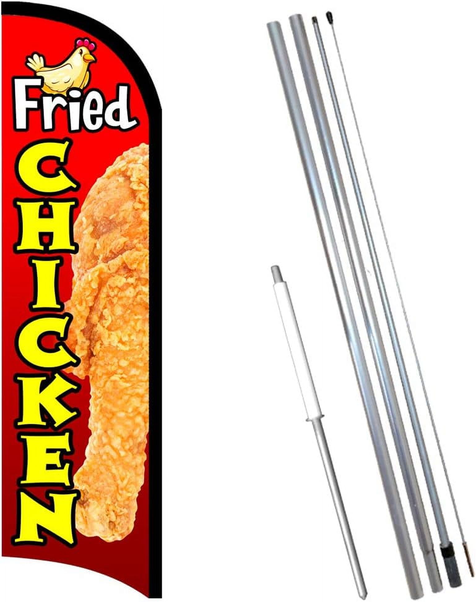 Fried Chicken Premium Windless Feather Flag Bundle (11.5' Tall Flag, 15 ...