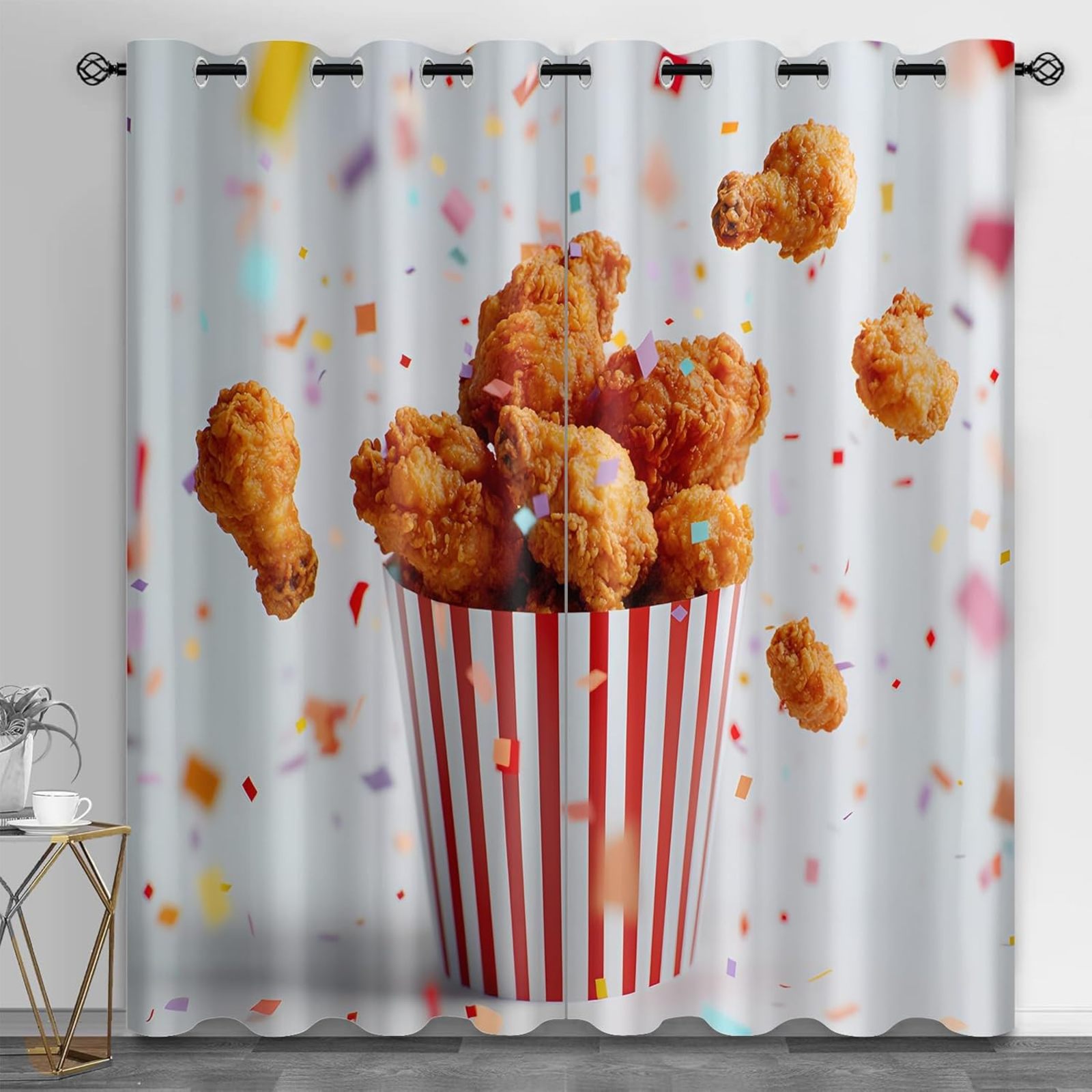 Fried Chicken Print Curtain, Food Blackout Window Curtain, Chicken ...