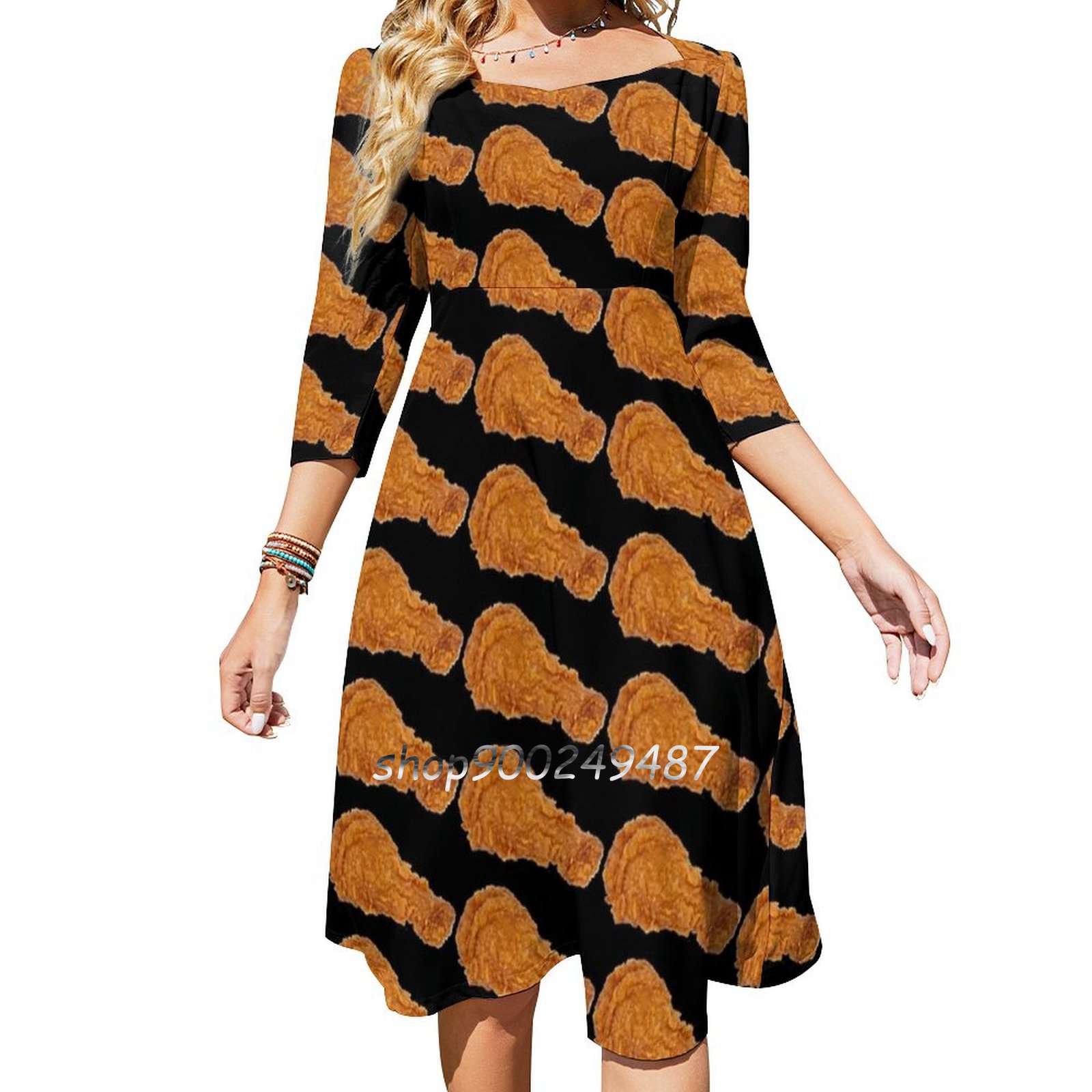 Fried Chicken Square Neck Dress Sweet Summer Dress Women Elegant Halter ...