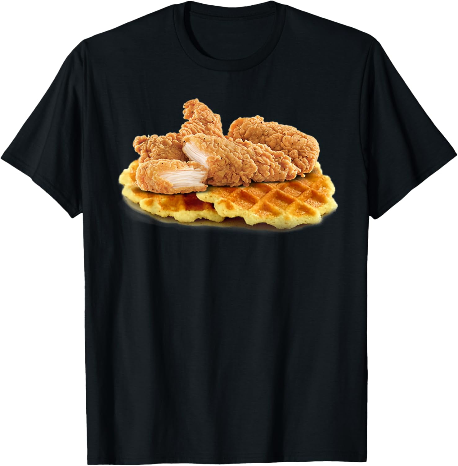 Fried Chicken Strips and Waffles Realistic Photo Graphic T-Shirt ...