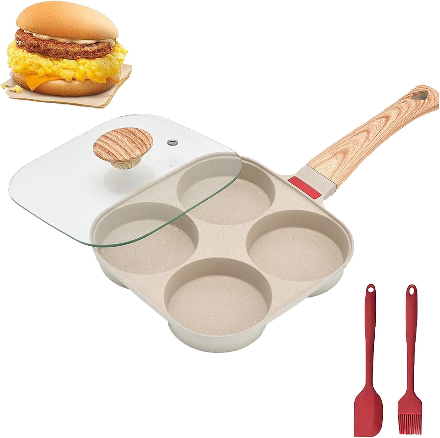 Fried Egg Pan, Egg Frying Pan with Lid Nonstick 4 Cups Pancake Pan ...
