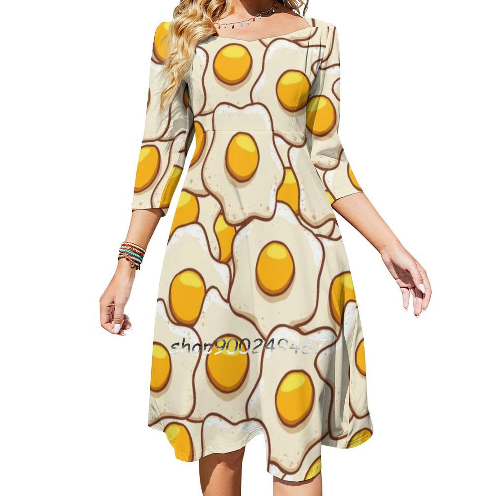 Fried Eggs Background Seamless 2 Square Neck Dress New Plus Size ...