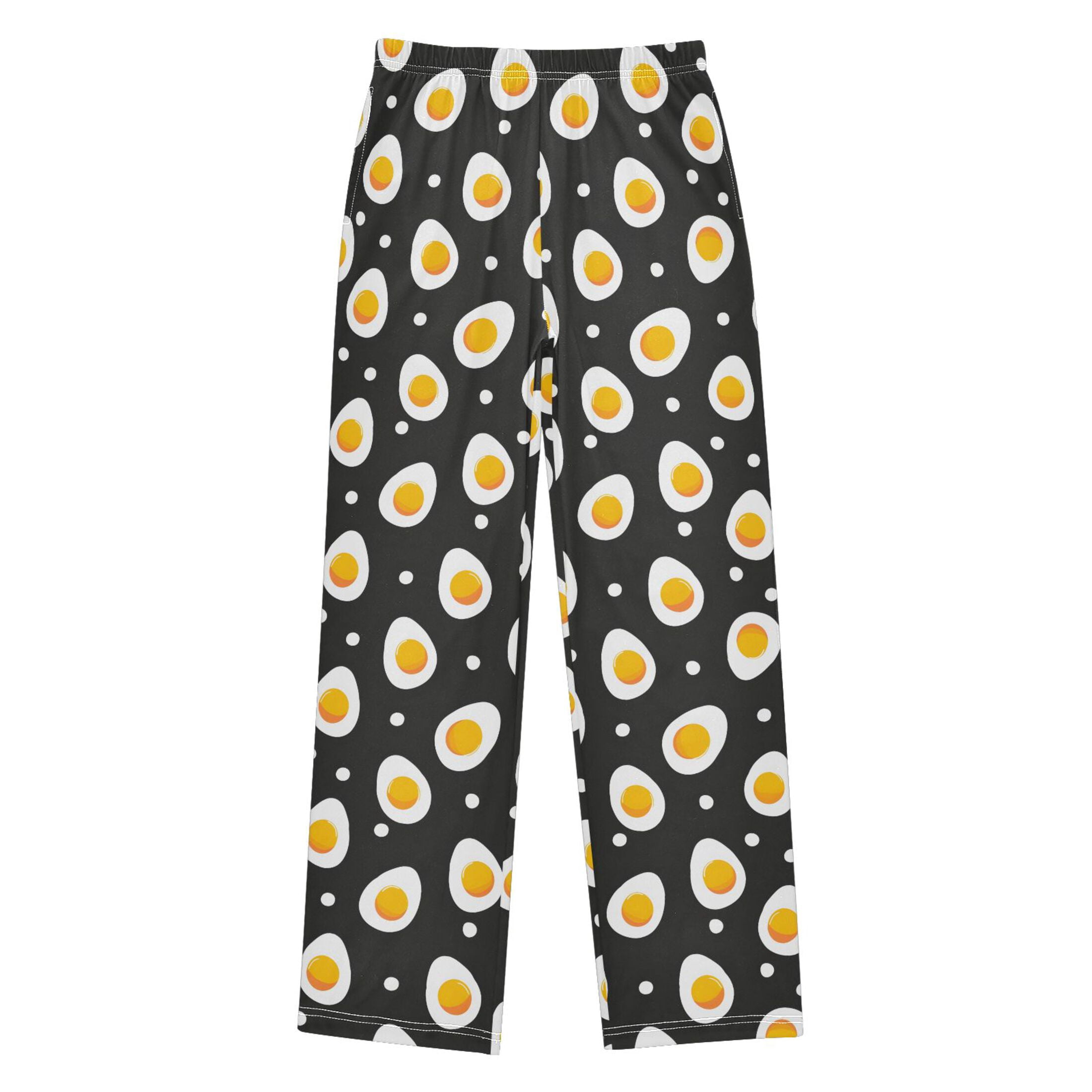 Fried Eggs and Polka Dots on Black Background Christmas Pajama Pants ...