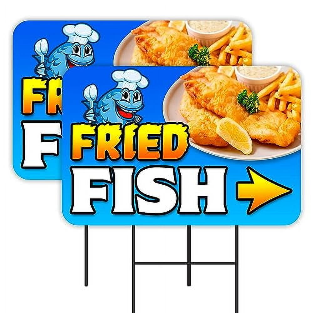 Fried Fish 2 Pack Double-Sided Yard Signs 16" x 24" with Metal Stakes ...